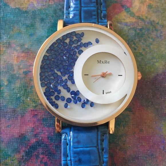 Accessories | Blue Crystal Floating Wrist Watch | Poshmark